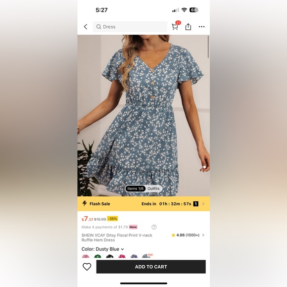 SHEIN | Dresses | Shein Xs Blue Floral Print Dress | Poshmark